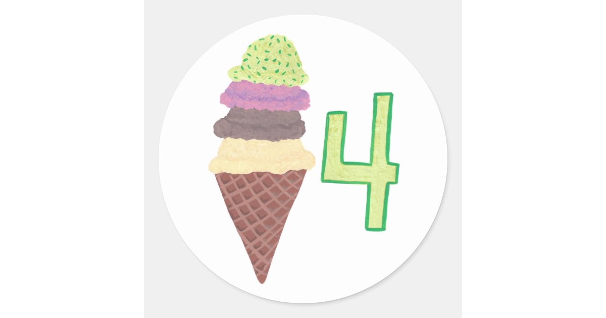 4 Scoops of Ice Cream Birthday Stickers | Zazzle