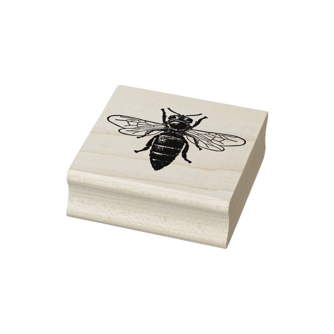 4 sizes rubber stamp with retro image Bee | Zazzle