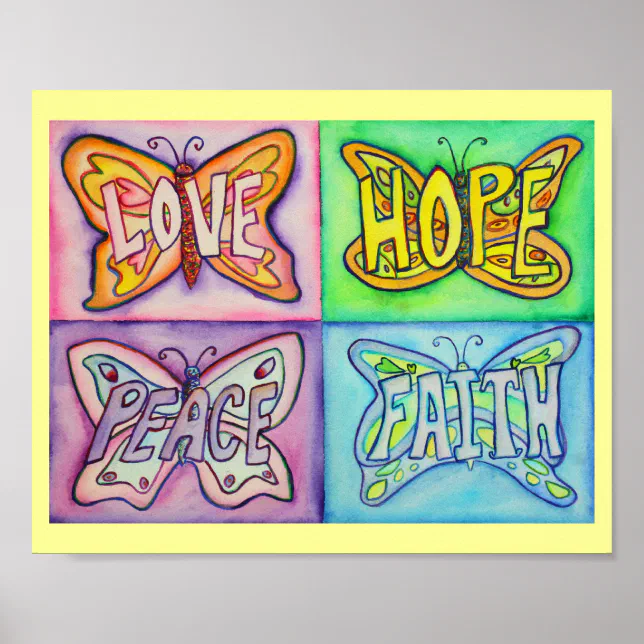 4 Words Butterfly Wings Inspirational Art Posters | Zazzle