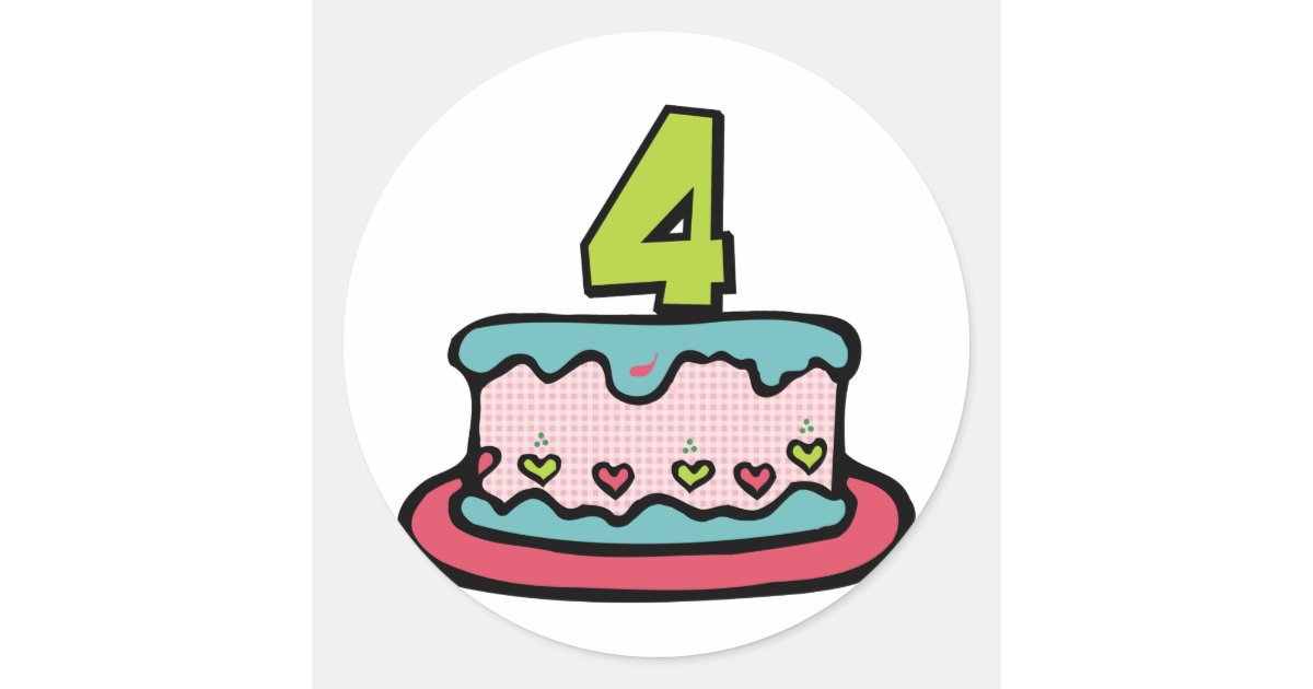 4 Year Old Birthday Cake Classic Round Sticker | Zazzle