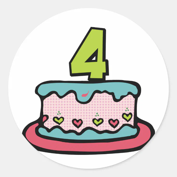 4 Year Old Birthday Cake Classic Round Sticker | Zazzle