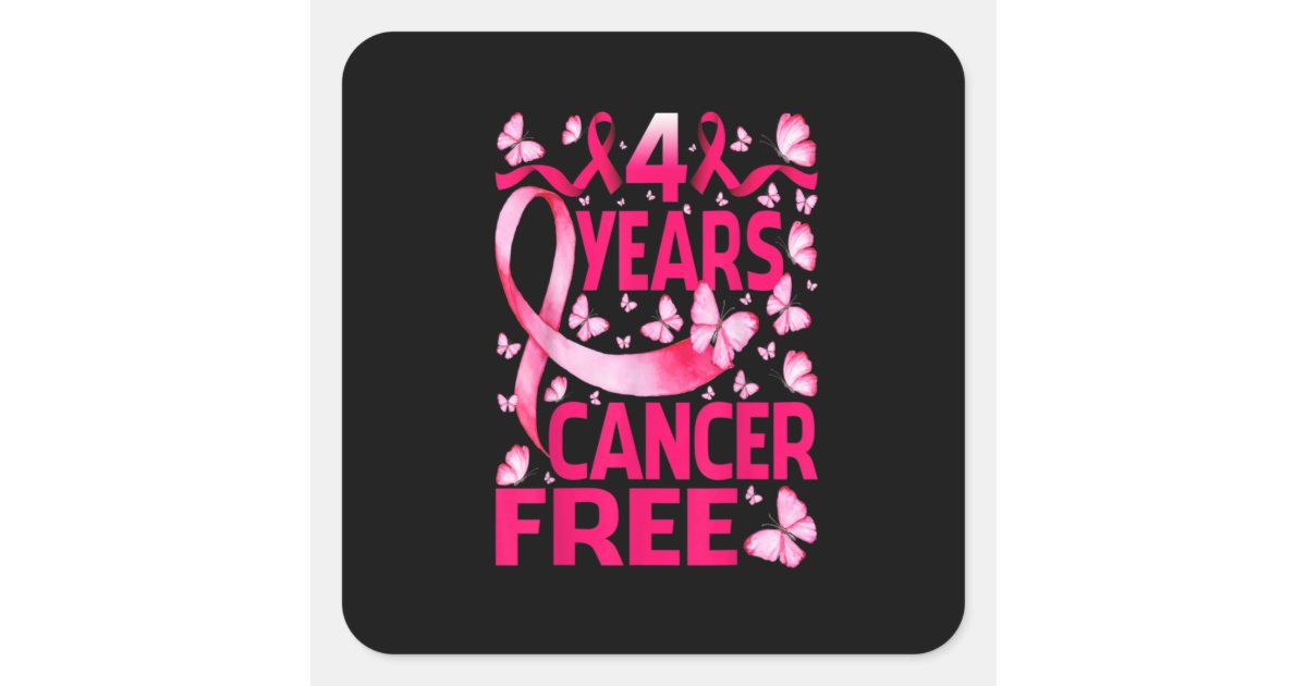 4 Years Breast Cancer Free Survivor Butterfly Square Sticker | Zazzle