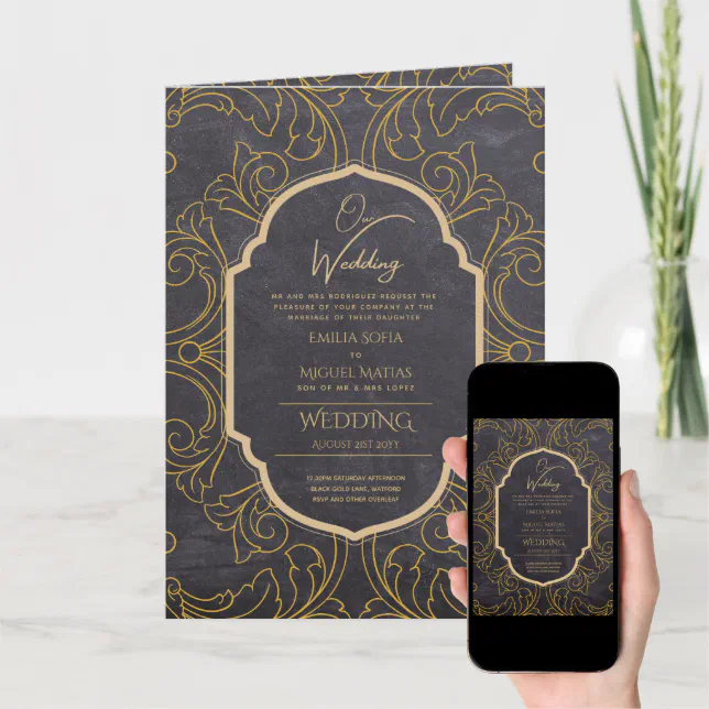 4page Gold Ornate WEDDING Invite Program Modern | Zazzle