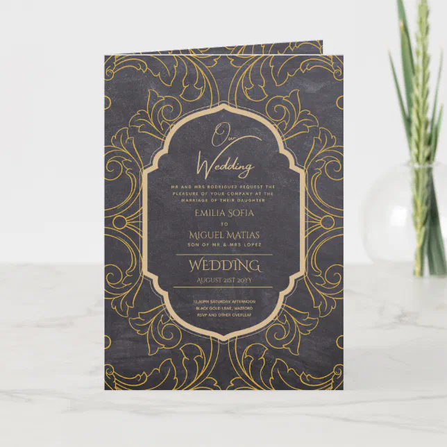 4page Gold Ornate WEDDING Invite Program Modern | Zazzle