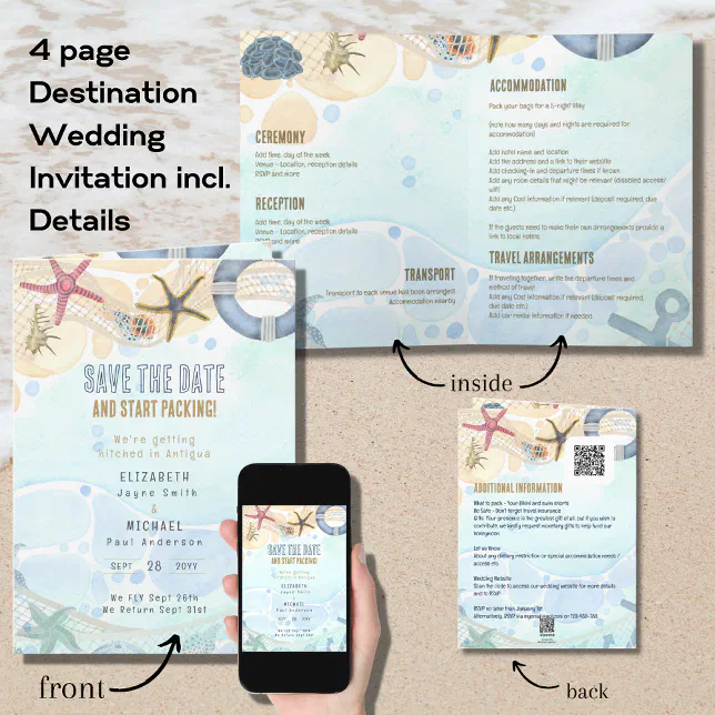 4pg Destination Wedding Invite with ALL DETAILS | Zazzle
