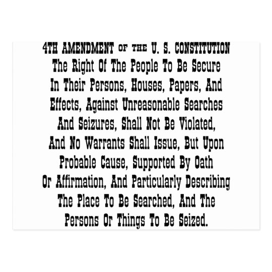 4th Amendment Of The U.S. Constitution Postcard | Zazzle.com