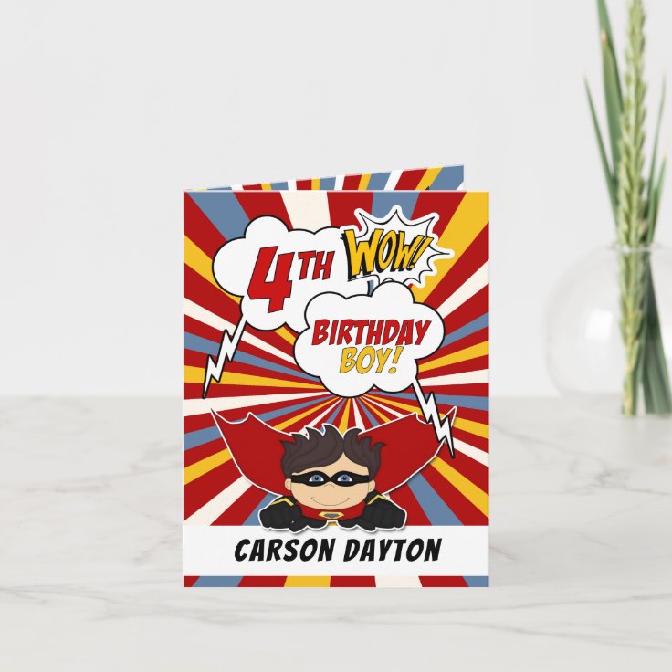 4th Birthday Boy Superhero Comic Theme Card | Zazzle