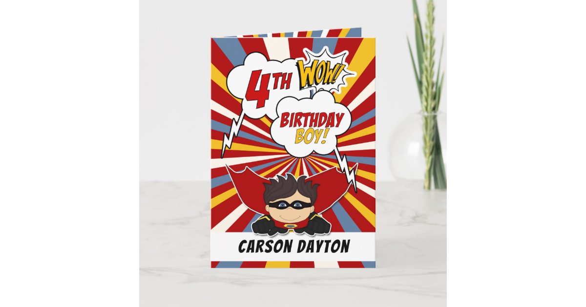 4th Birthday Boy Superhero Comic Theme Card | Zazzle