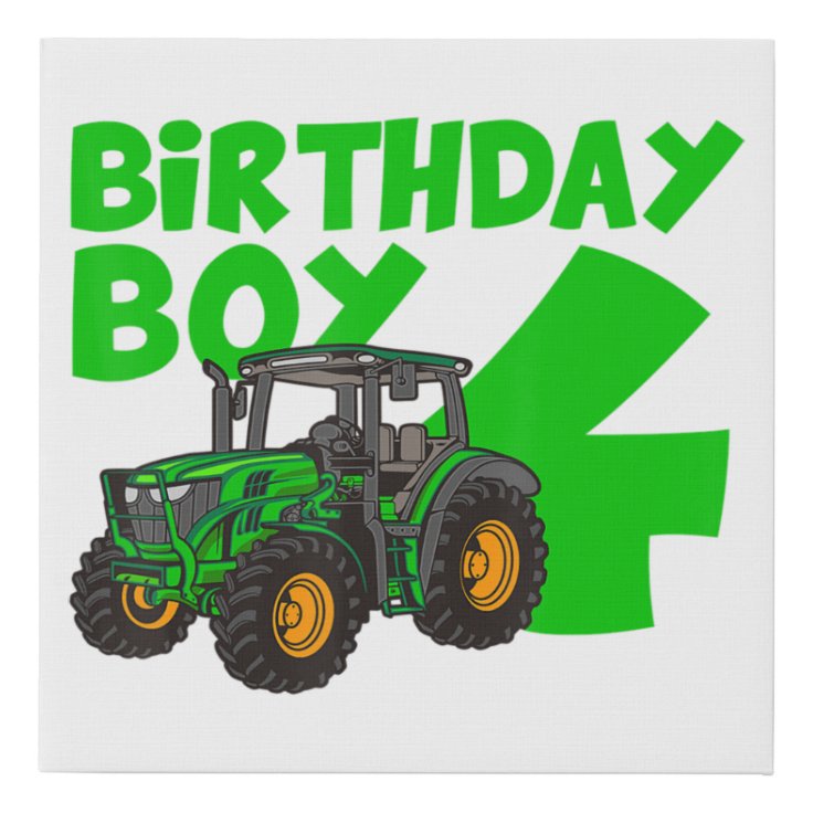 4th Birthday Boy Tractor Farm 4 Year Old Birthday Faux Canvas Print ...