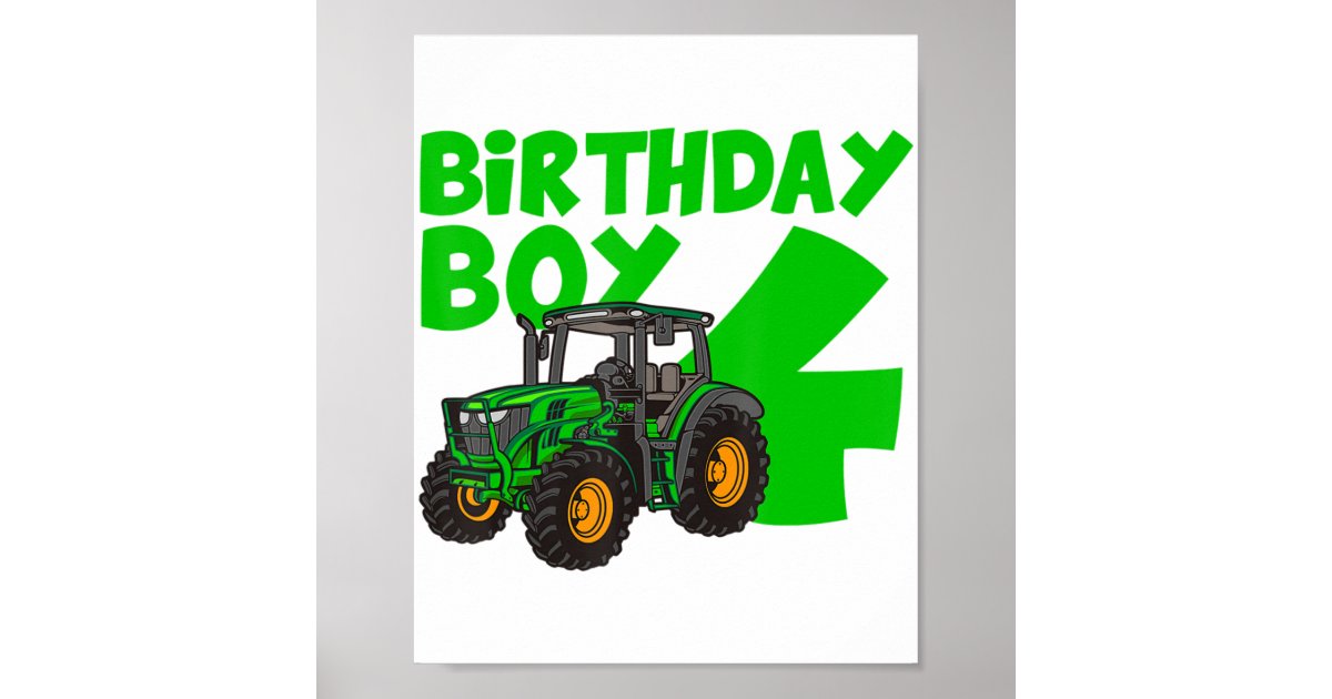 4th Birthday Boy Tractor Farm 4 Year Old Birthday Poster | Zazzle