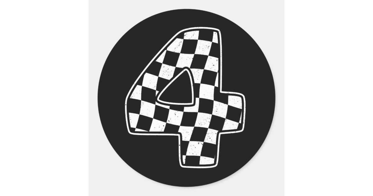 4th Birthday Checkered Number 4 Car Racing Flag Classic Round Sticker ...