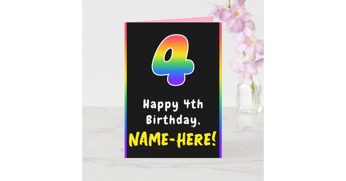 4th Birthday: Colorful Rainbow # 4, Custom Name Card | Zazzle