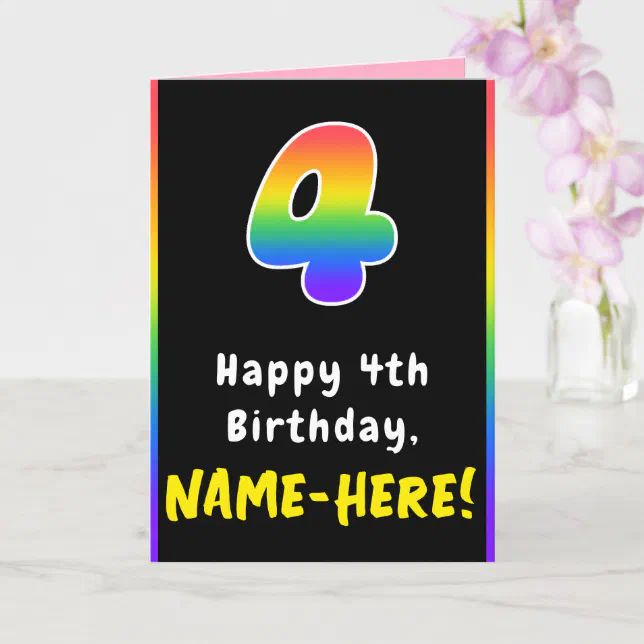 4th Birthday: Colorful Rainbow # 4, Custom Name Card | Zazzle