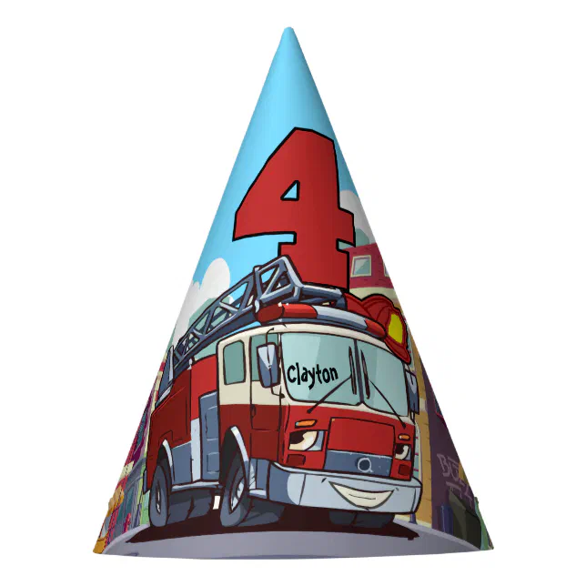4th Birthday Fire Truck Party Hat | Zazzle