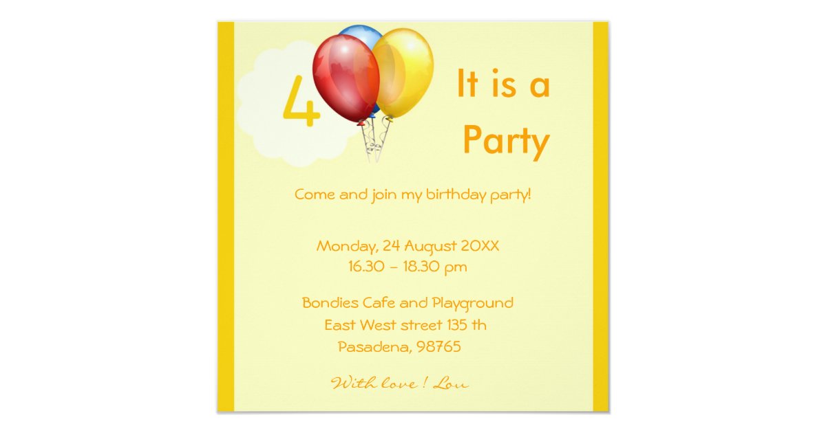 4th Birthday Invitation | Zazzle.com