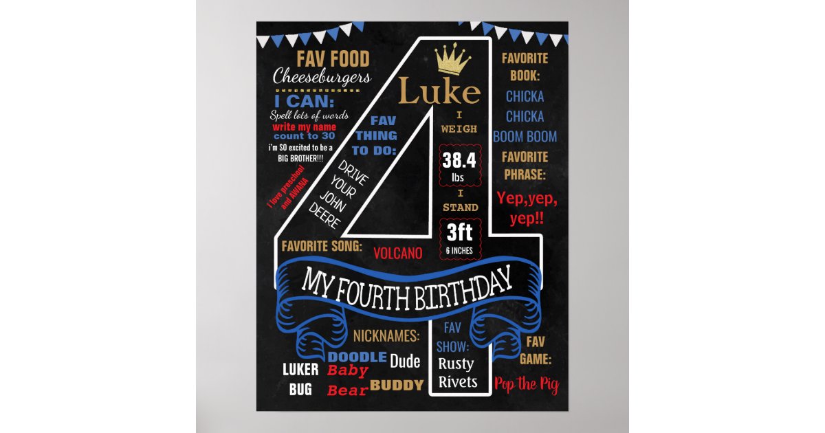4th Birthday Party Chalkboard sign boy girl | Zazzle