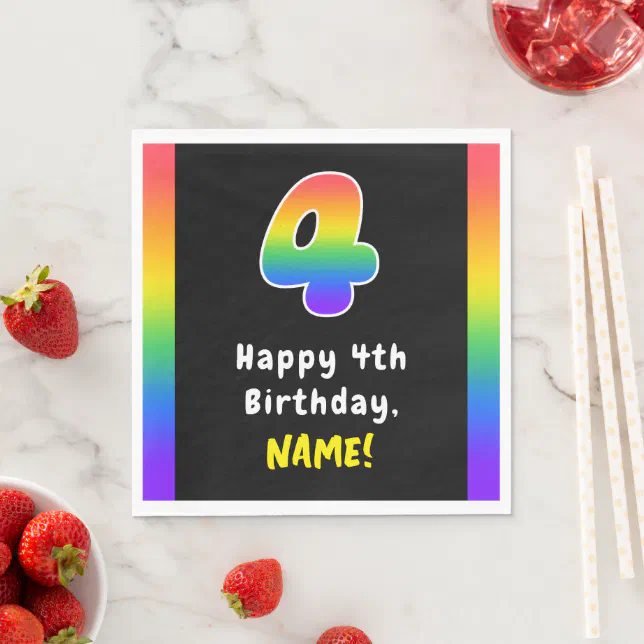 4th Birthday: Rainbow Spectrum # 4, Custom Name Napkins | Zazzle