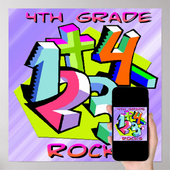 4th Grade Rocks - Numbers Poster | Zazzle