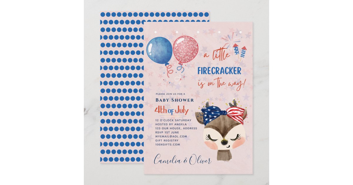 4th July BABY SHOWER INVITE Firecracker Deer | Zazzle