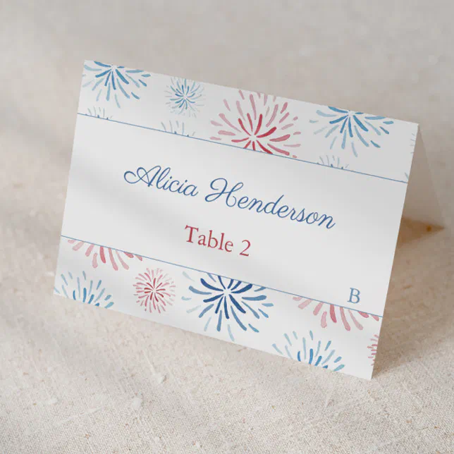 4th July Fireworks Red White Blue Place Card | Zazzle