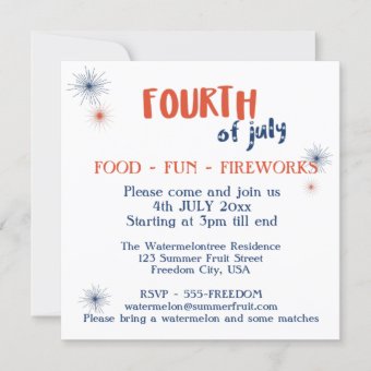 4th July Food Fun Fireworks Party Invitation | Zazzle