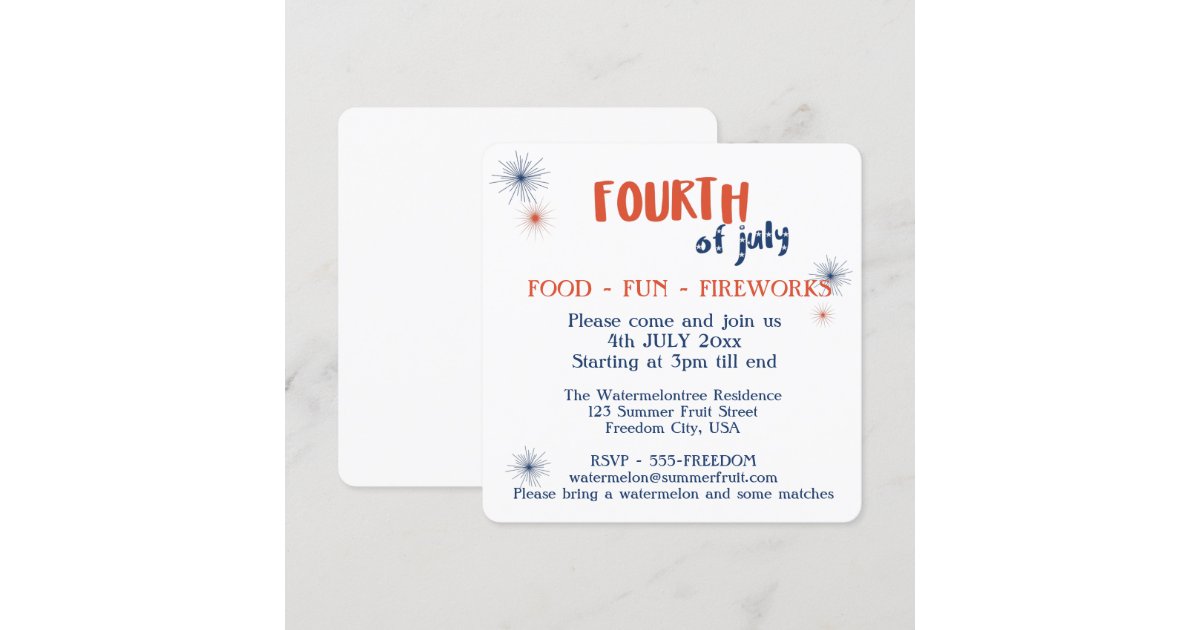 4th July Food Fun Fireworks Party Invitation | Zazzle