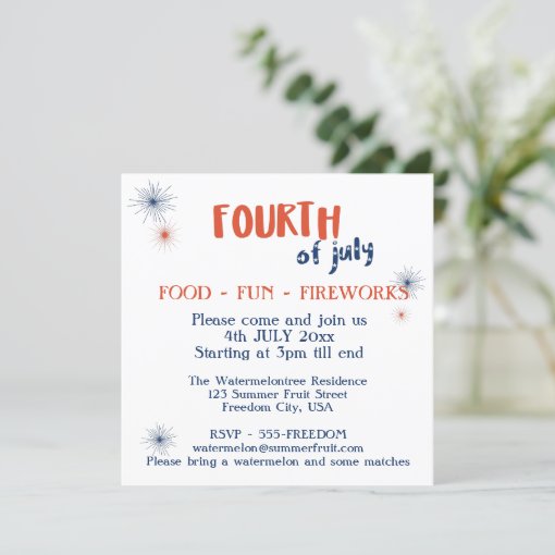 4th July Food Fun Fireworks Party Invitation | Zazzle