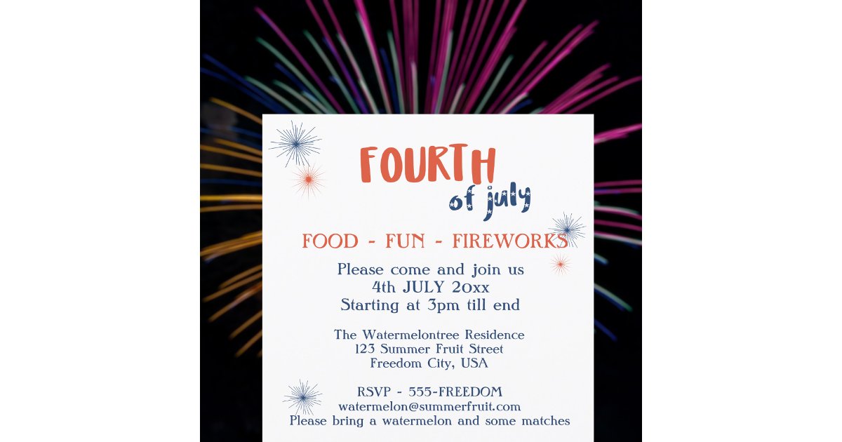 4th July Food Fun Fireworks Party Invitation | Zazzle