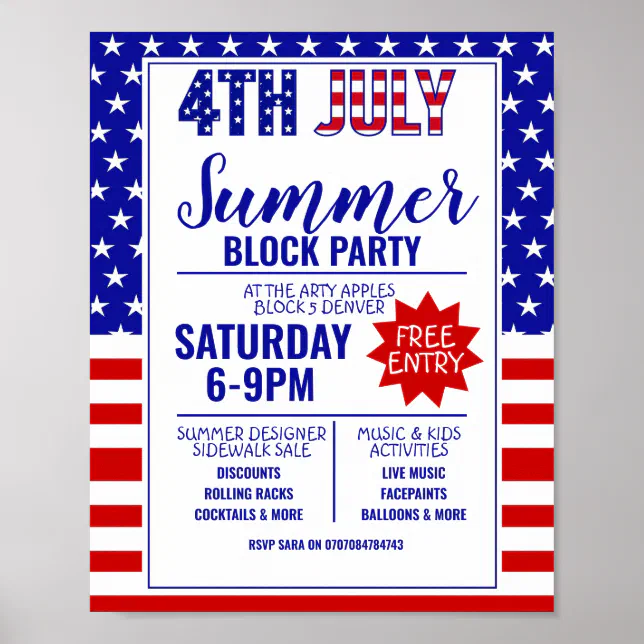 4th July summer block party small business event Poster | Zazzle