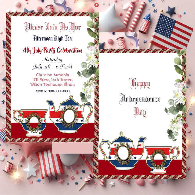 4th July Vintage Teapot Afternoon High Tea Party Invitation | Zazzle