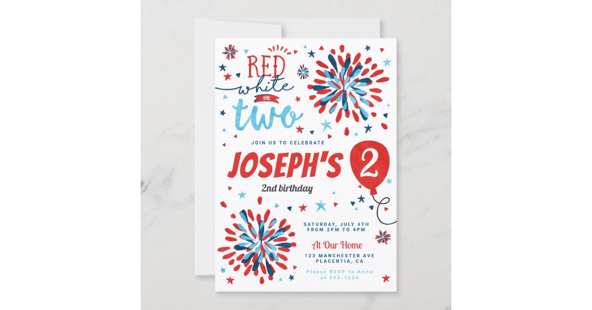 4th of July 2nd birthday Red White Two Invitation | Zazzle