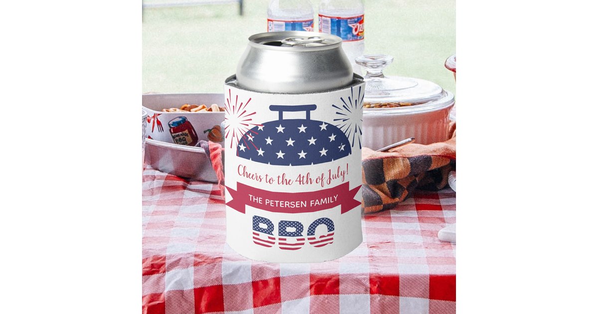 4th of July American patriotic custom party Can Cooler | Zazzle