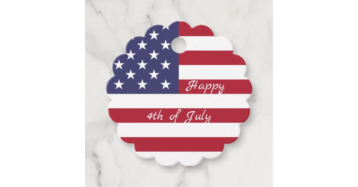 4th of July American USA Flag Heart Flag Fireworks Favor Tags | Zazzle