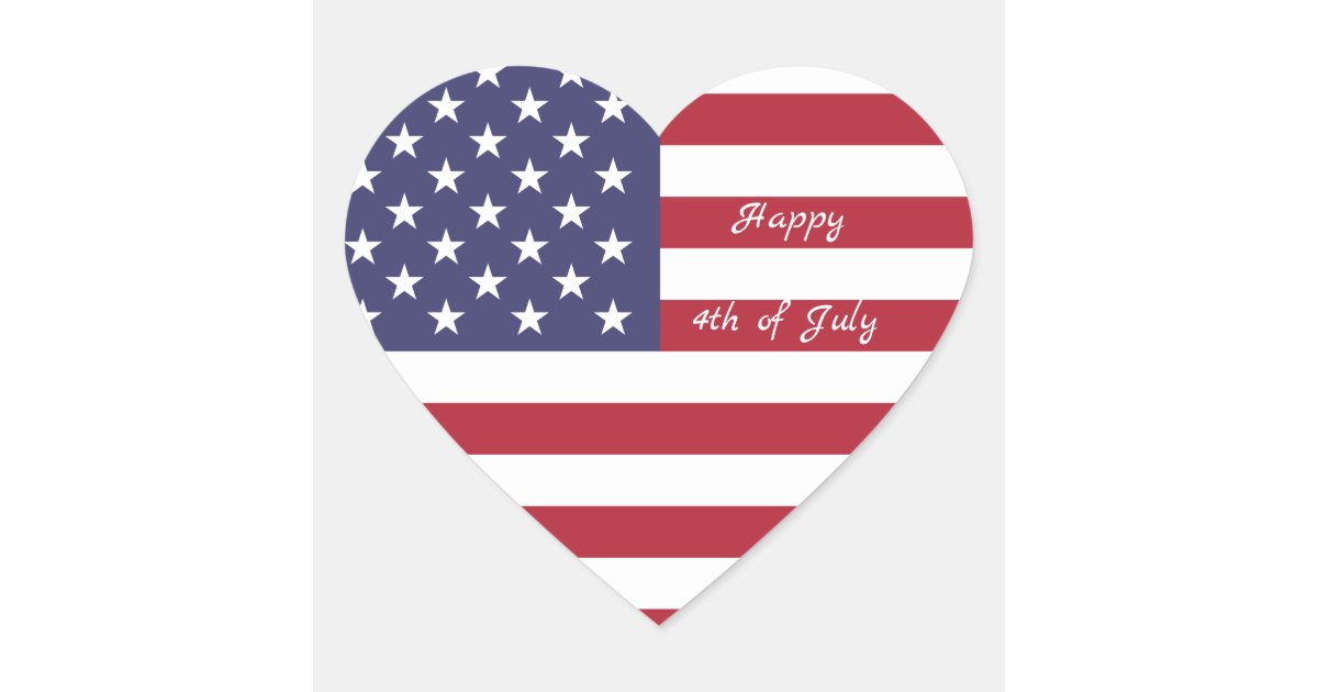 4th of July American USA Flag Heart Flag Fireworks Heart Sticker | Zazzle