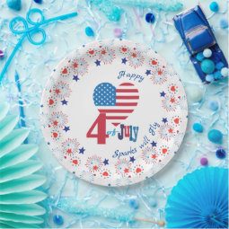 4th of July American USA Flag Heart Patriotic Paper Plates | Zazzle
