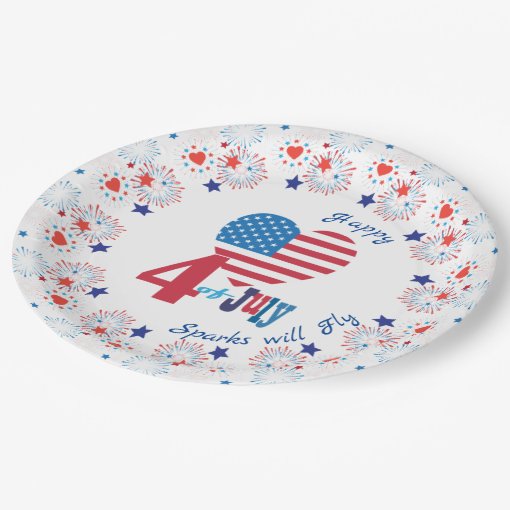 4th of July American USA Flag Heart Patriotic Paper Plates | Zazzle