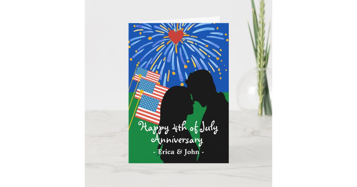 4th of July Anniversary with Couple Fireworks Card | Zazzle
