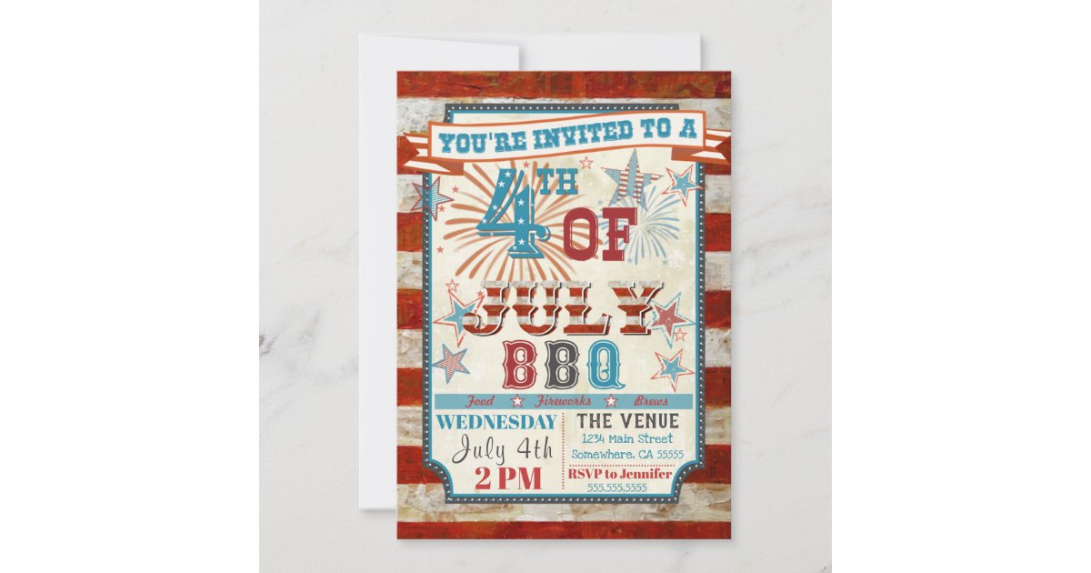 4th of July BBQ Cookout Invitations | Zazzle