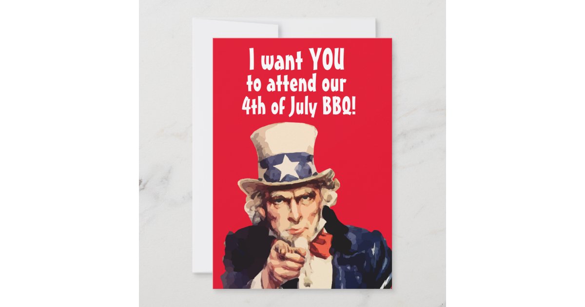 4th OF JULY BBQ PARTY UNCLE SAM PARTY INVITATIONS | Zazzle