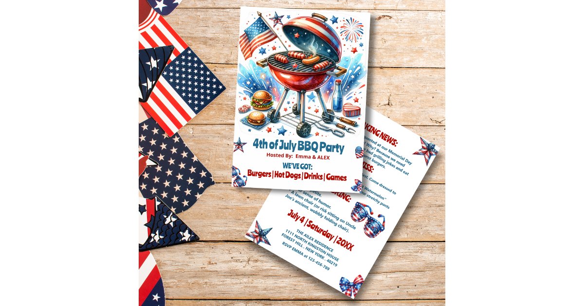 4th of July Family Reunion Bakyard BBq Party Invitation | Zazzle
