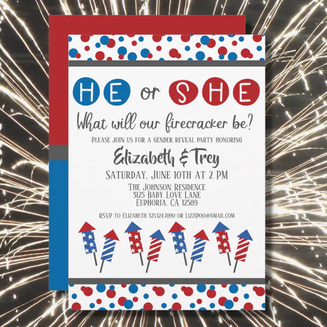 4th Of July Firecracker Baby Gender Reveal Invitation | Zazzle