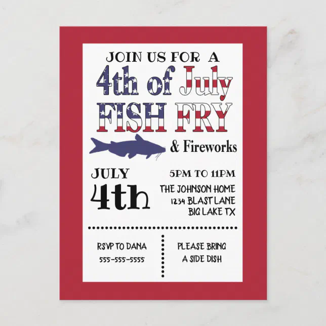 4th of July Fish Fry Invitation Postcard | Zazzle