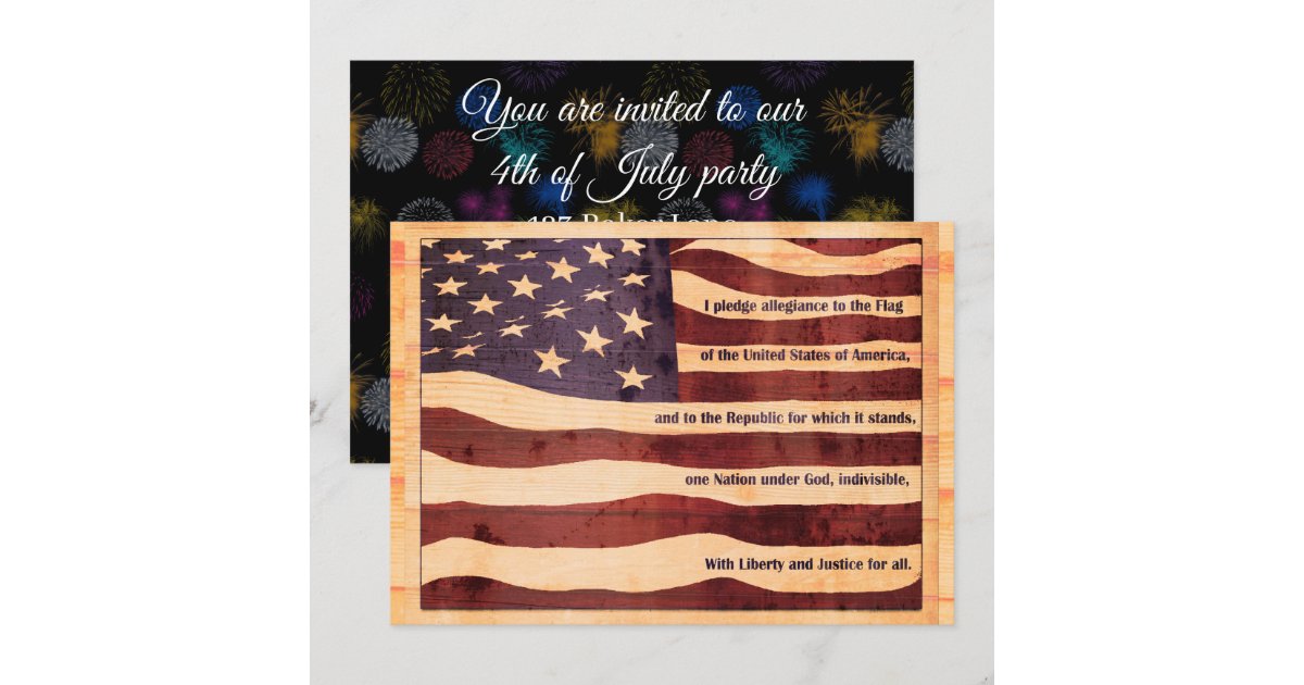 4th of July Flag Pledge of Allegiance fireworks Invitation | Zazzle