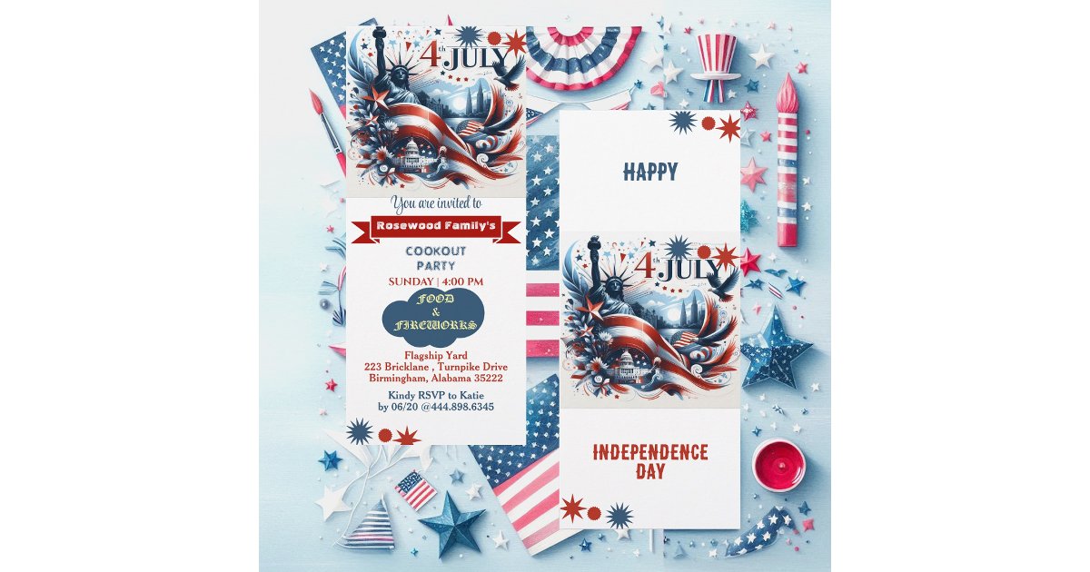 4th Of July Food Fireworks Cookout Party Red Blue Invitation | Zazzle