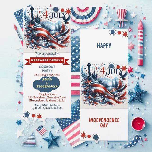4th Of July Food Fireworks Cookout Party Red Blue Invitation | Zazzle