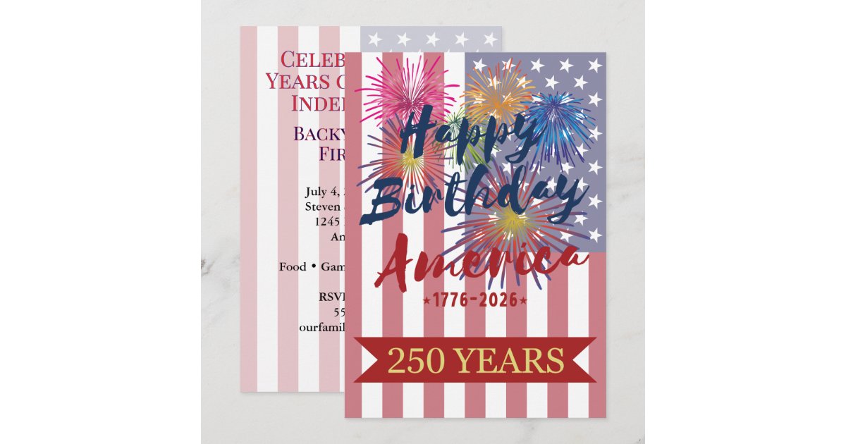 4th of July Happy Birthday America USA 250th Invitation | Zazzle