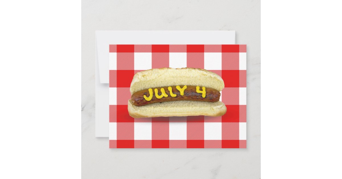 4th Of July Hot Dog on Plaid Postcard | Zazzle