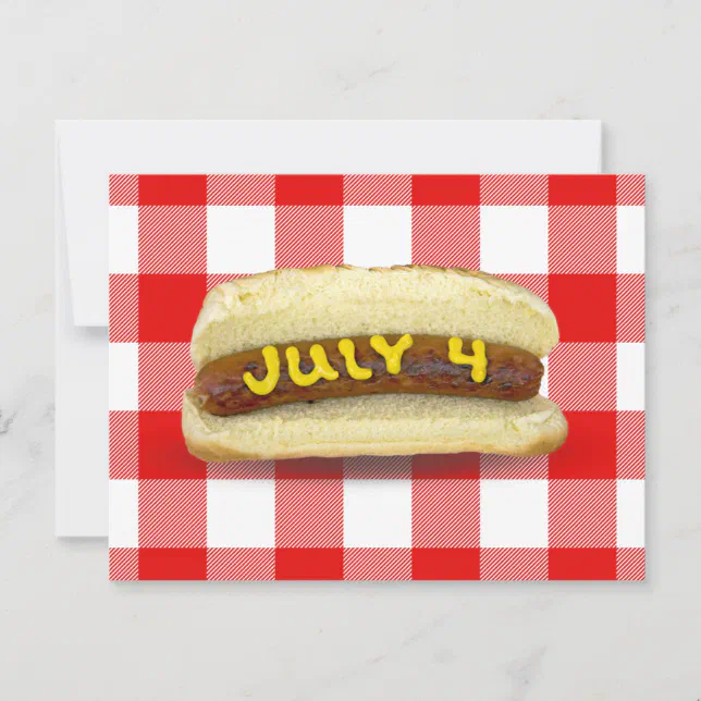 4th Of July Hot Dog on Plaid Postcard | Zazzle