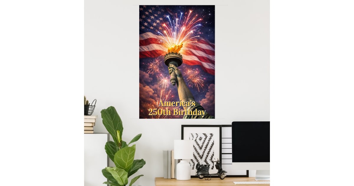 4th of July Liberty Torch Fireworks USA 250th Poster | Zazzle