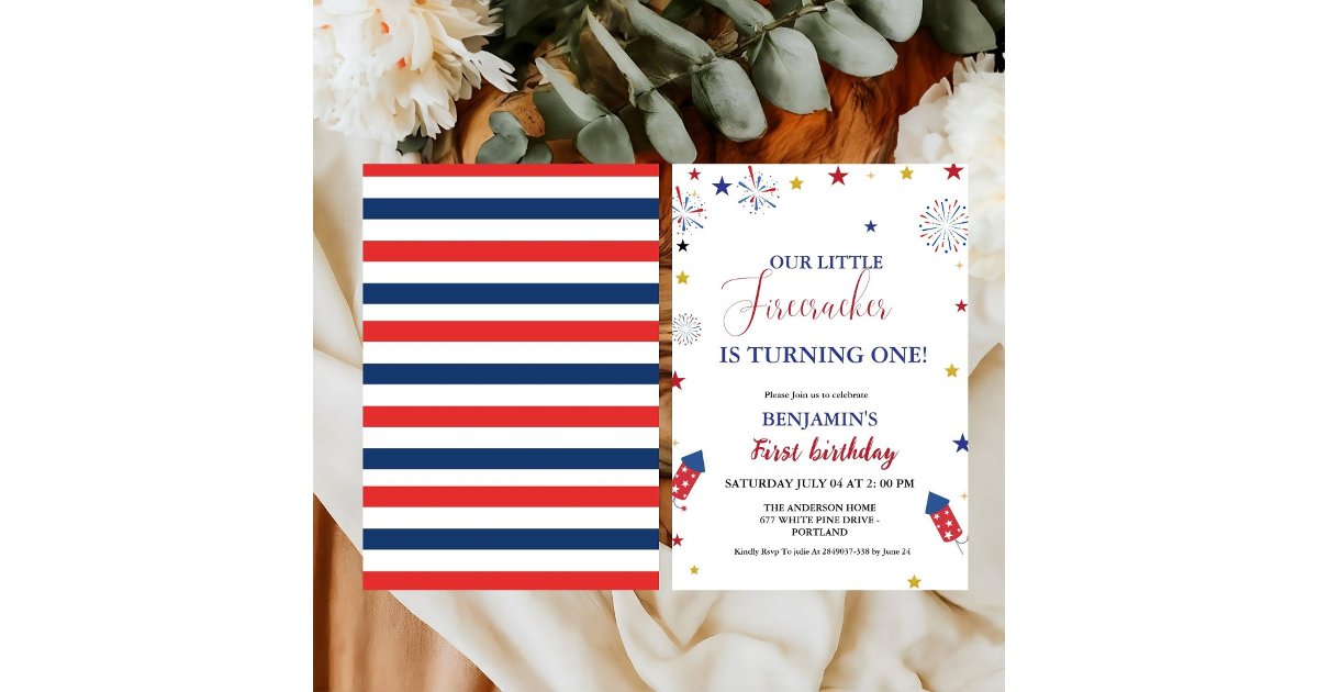 4th of July Little Firecracker 1st Birthday Invitation | Zazzle